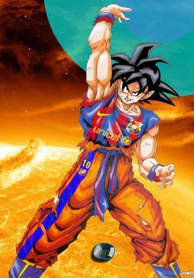 Goku wearing Barca shirt